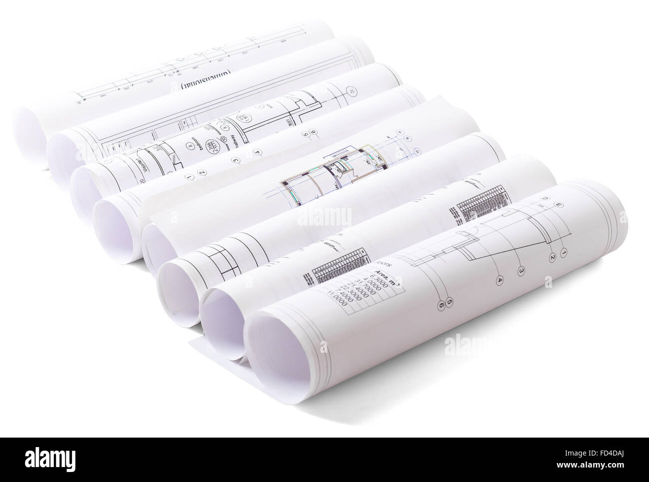Architectural blueprint rolls on white Stock Photo - Alamy