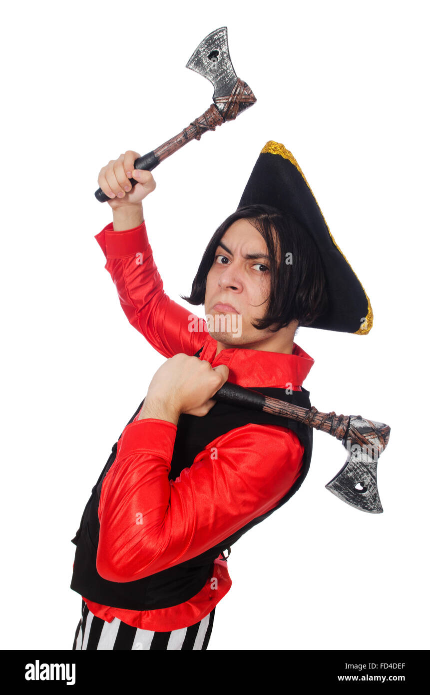 The funny pirate isolated on the white Stock Photo - Alamy