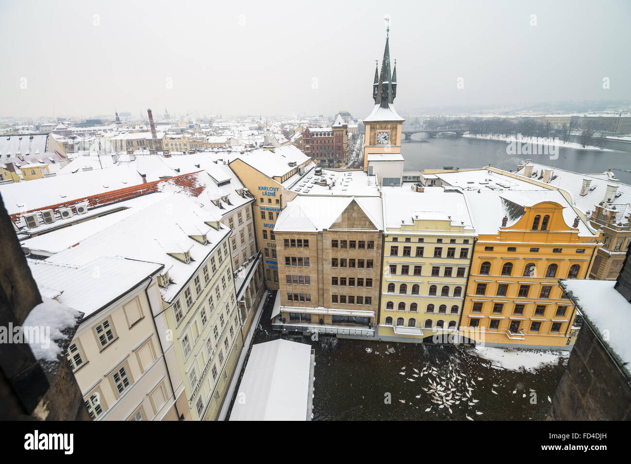 Prague, Czech Republic. View over rooftops from Malostranska Mostecka ...