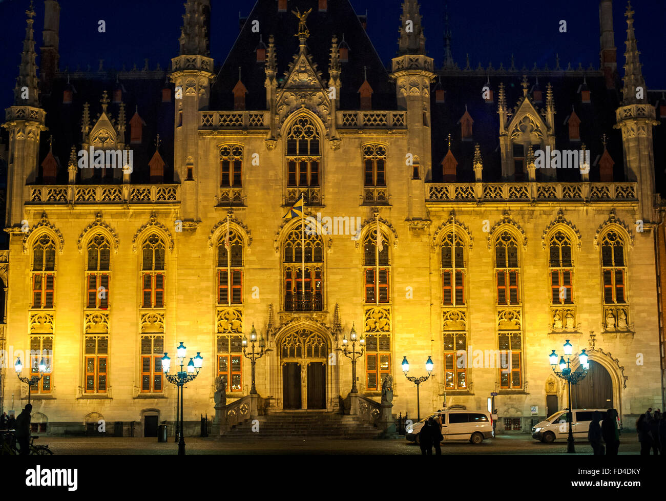 Night view of the City of Bruges, one of the oldest in Belgium and one ...