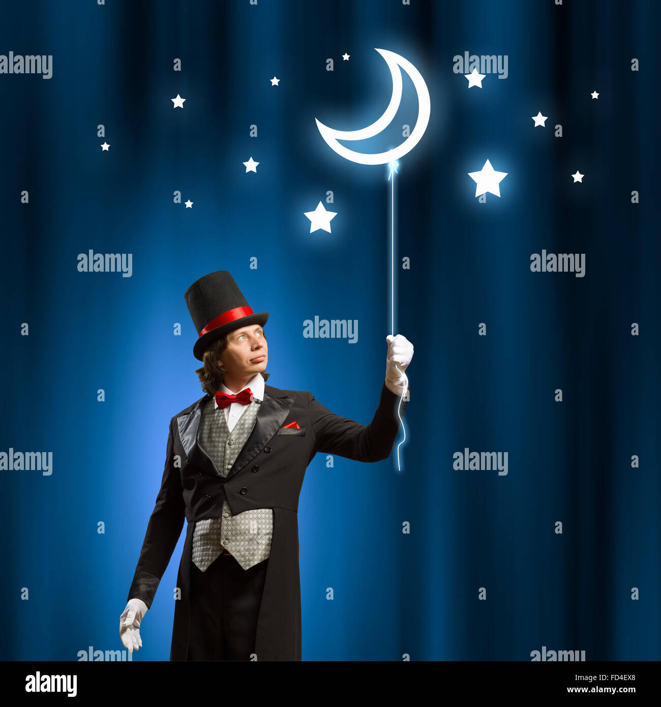Image of man magician with balloon against color background Stock Photo ...