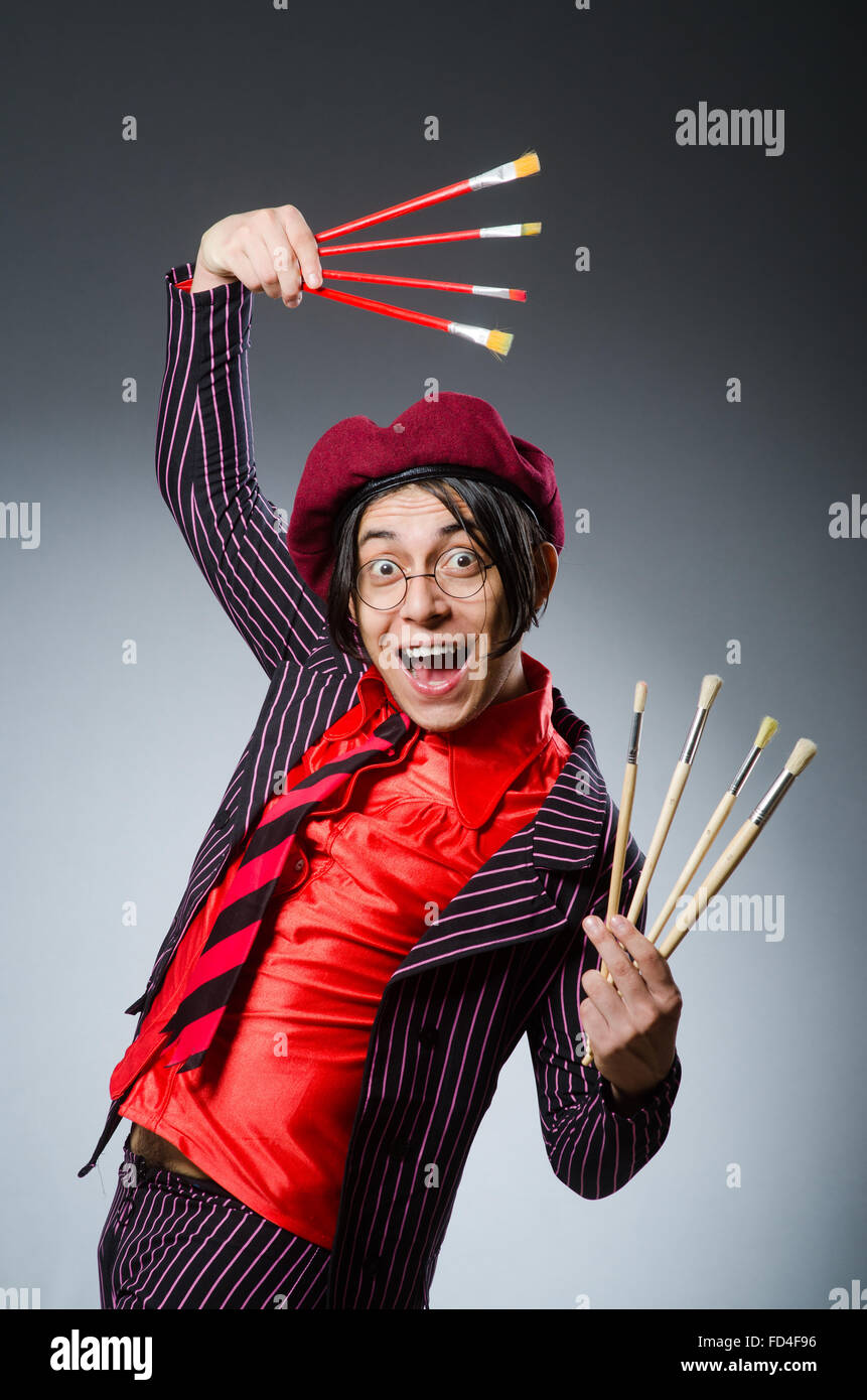 The funny artist with his artwork Stock Photo - Alamy