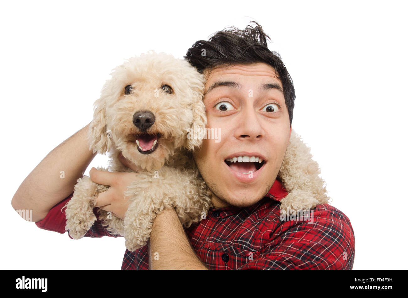 The young man with dog isolated on white Stock Photo - Alamy
