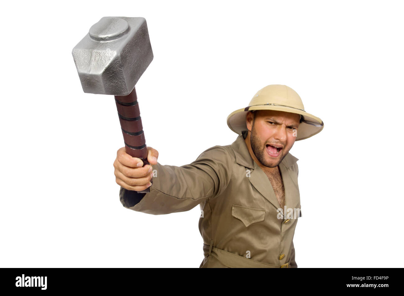 The man with hammer isolated on white Stock Photo - Alamy