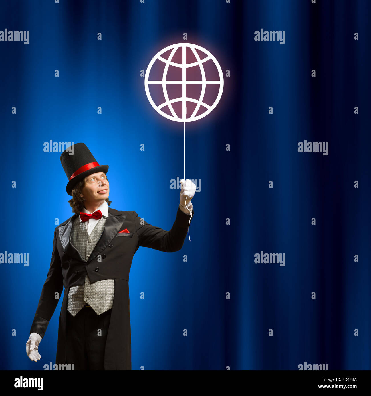 Image of man magician with balloon against color background Stock Photo ...