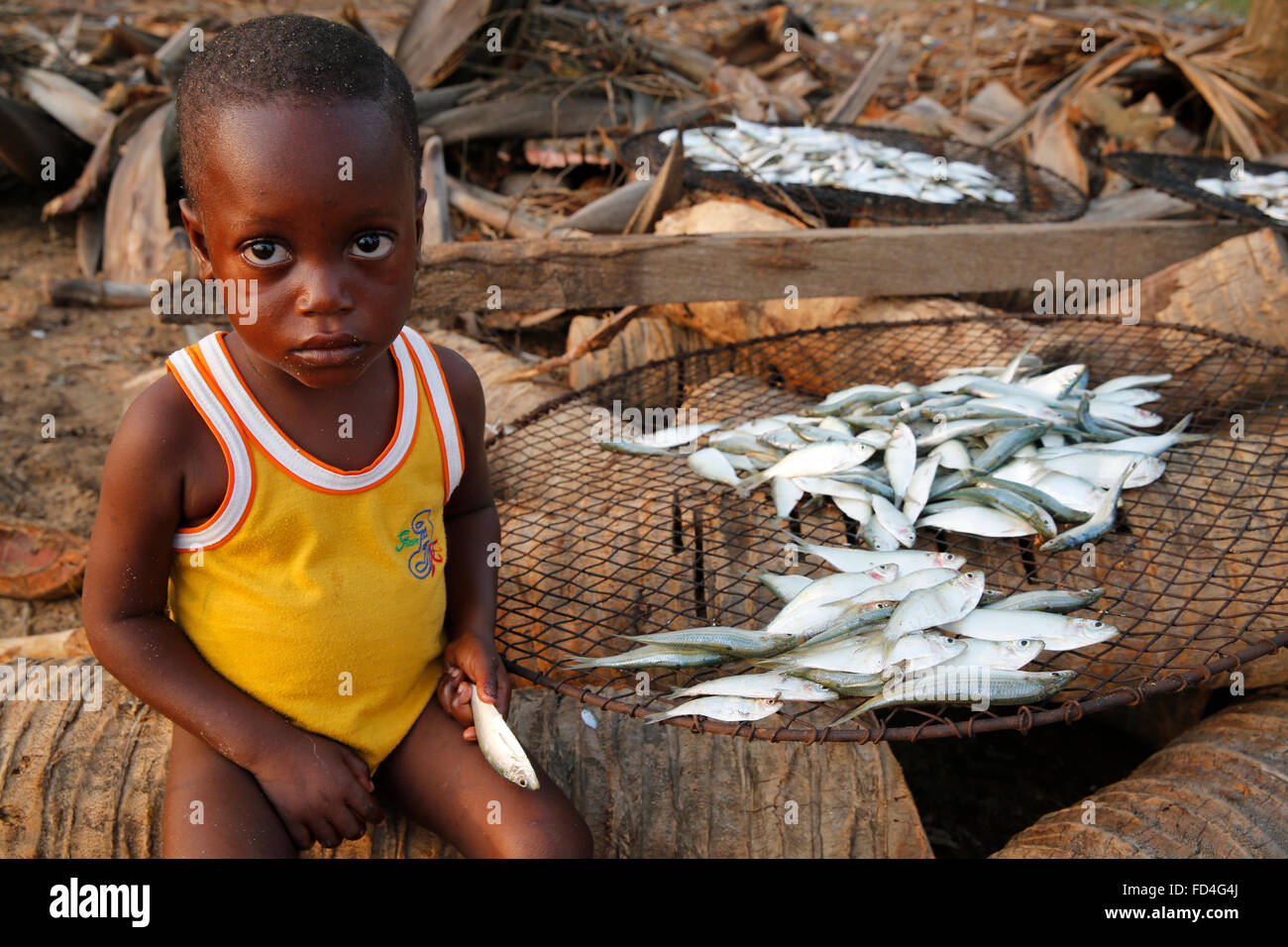 Boy with fish Stock Photo - Alamy