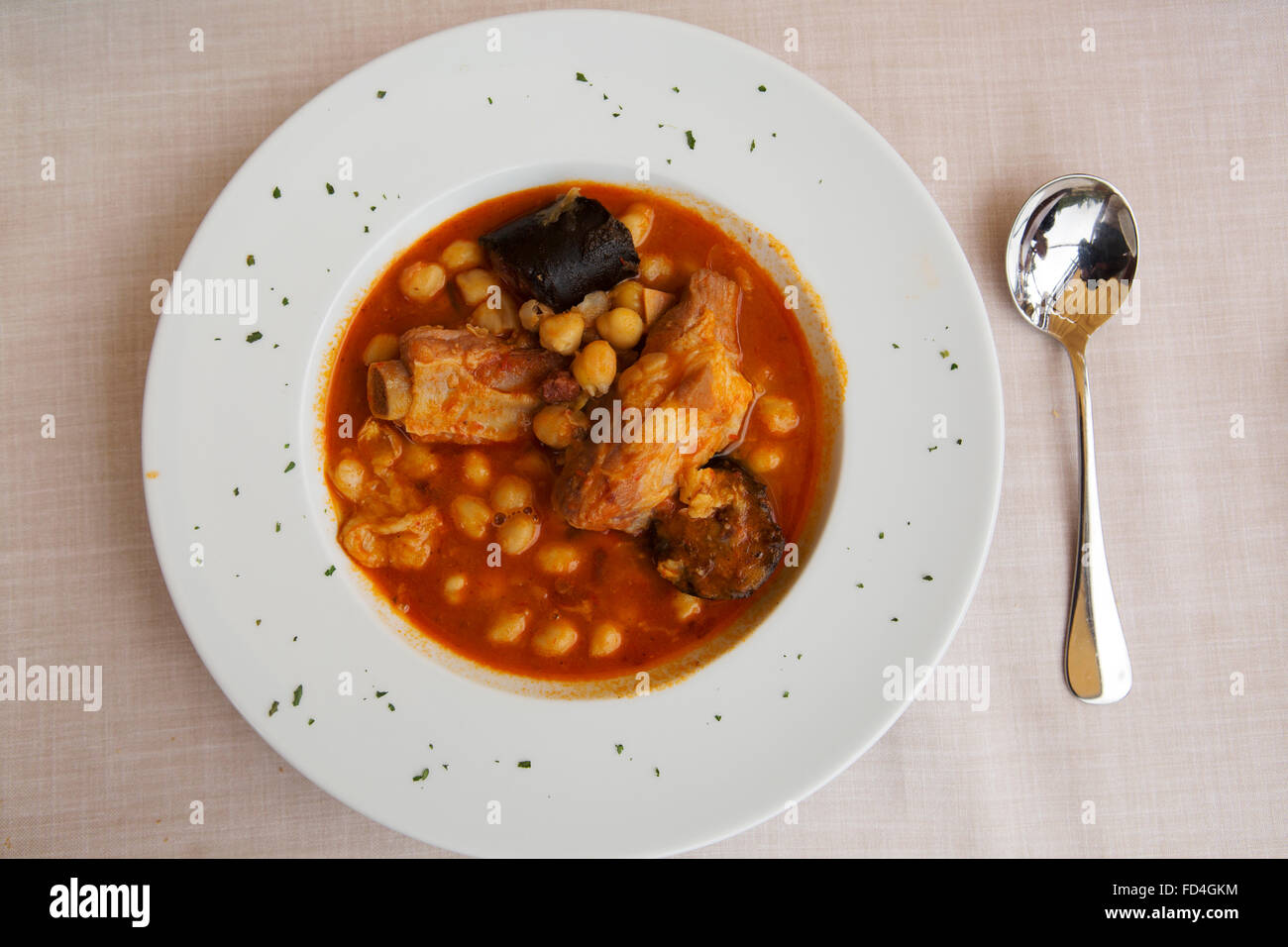 Garbanzas stew served in Tenerife, Spain. The traditional Canarian dish ...