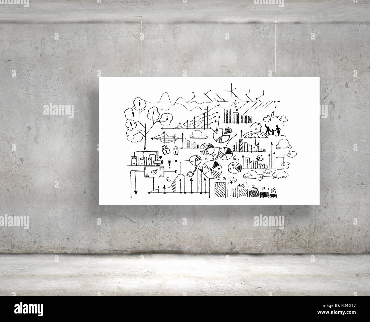 White banner with business plan hanging on wall Stock Photo - Alamy