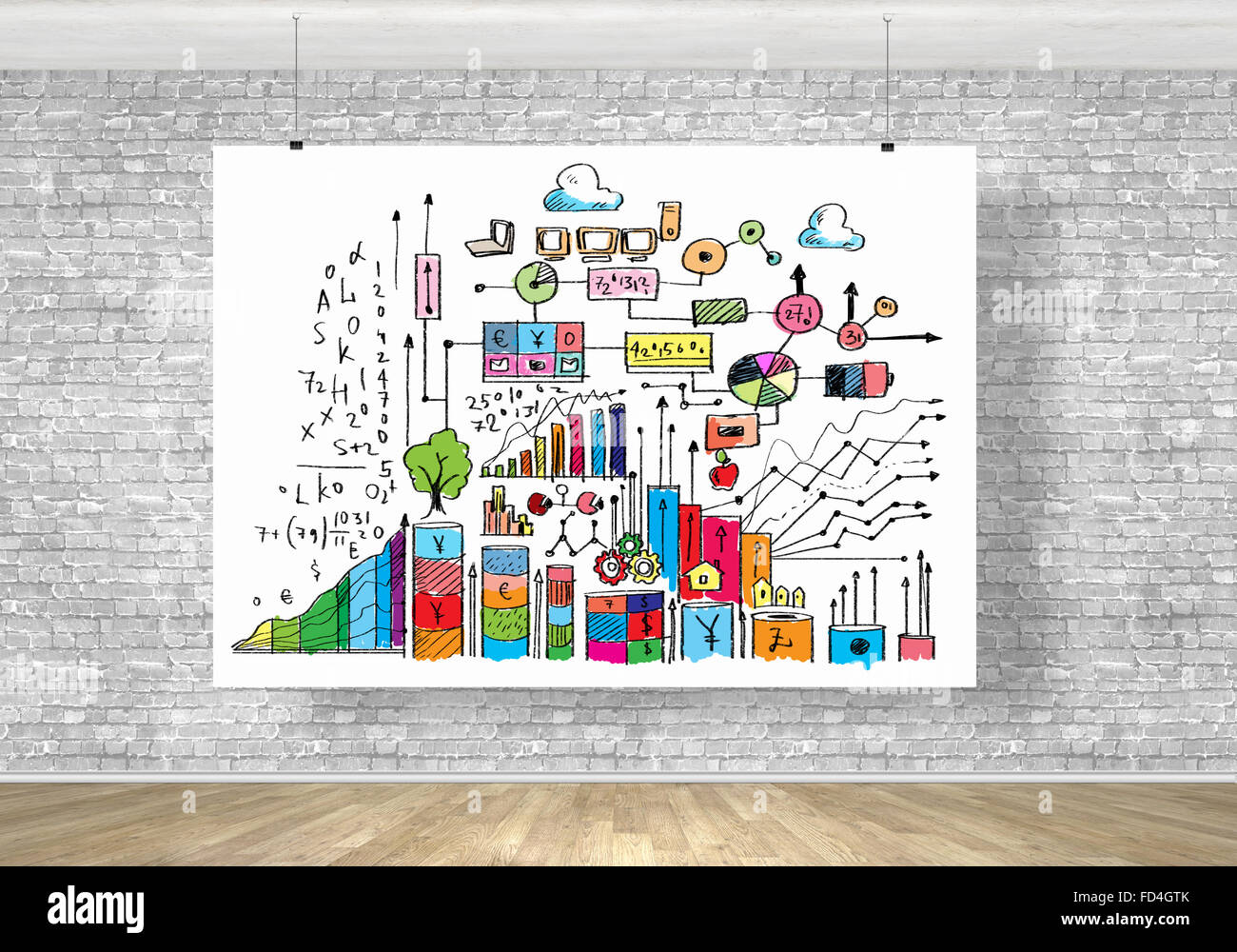 White banner with business plan hanging on wall Stock Photo - Alamy