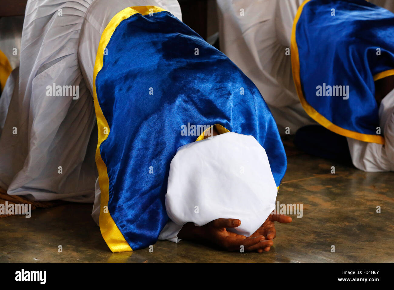 Sunday celebration at the Celestial Church of Christ. Prosternation ...