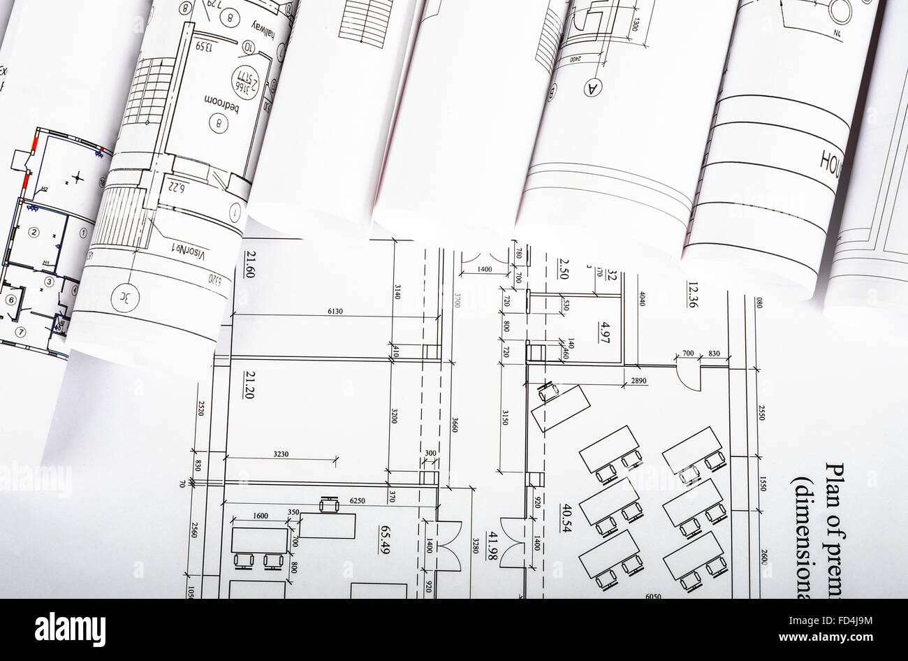 Architectural blueprint rolls Stock Photo - Alamy