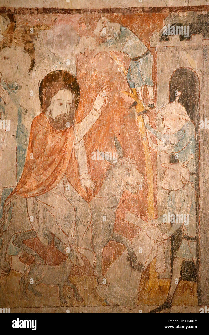 Saint Peter and Saint Paul's Church. Fresco, 14th century. Entrance of ...