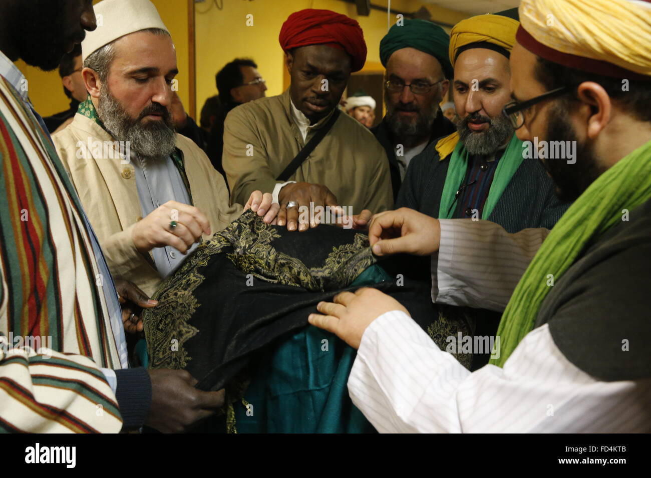 Naqshbandi sufis touching a holy relic (hair of Prophet Muhammad Stock ...