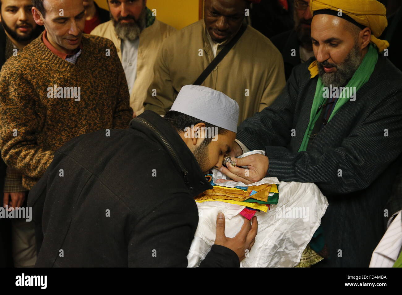 Naqshbandi sufis touching a holy relic (hair of Prophet Muhammad Stock ...