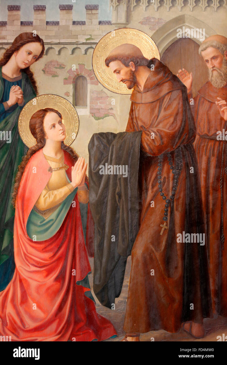 Metz Cathedral. Neo-gothic triptych from the late 19th century Stock ...