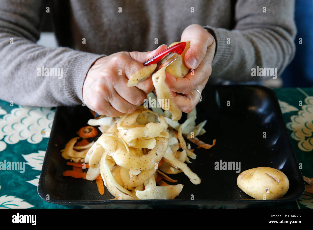 Woman peeling vegetables Stock Photo - Alamy
