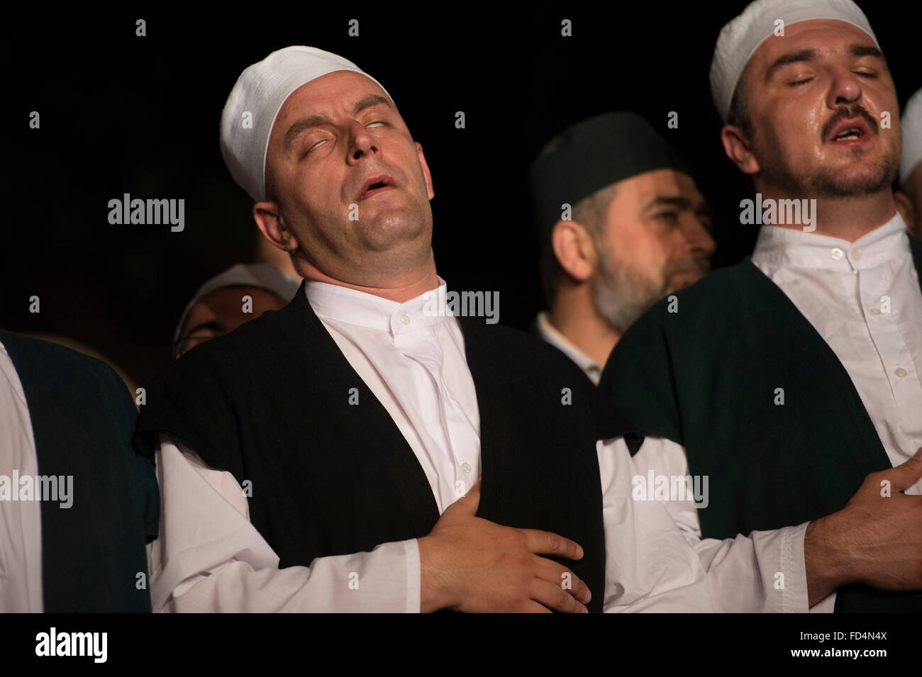 Singers from the Tariqa (brotherhood) Qadiriyya from Bosnia, during the ...