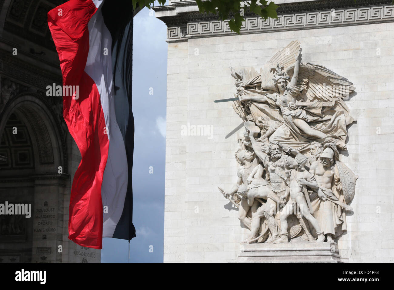 Arch of Triumph and French flag. Fran ois Rude's Marseillaise relief ...