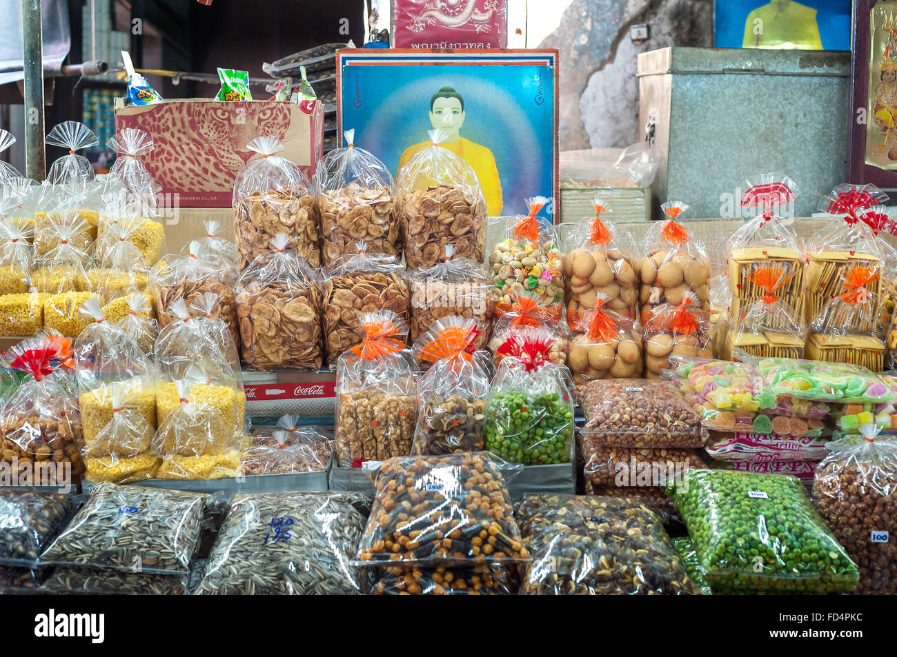 Dried goods on sale at a stall at Sampeng Lane Market, Bangkok ...