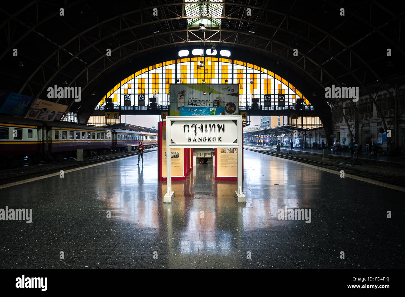 Destination sign on the platform of Hua Lamphong railway station ...