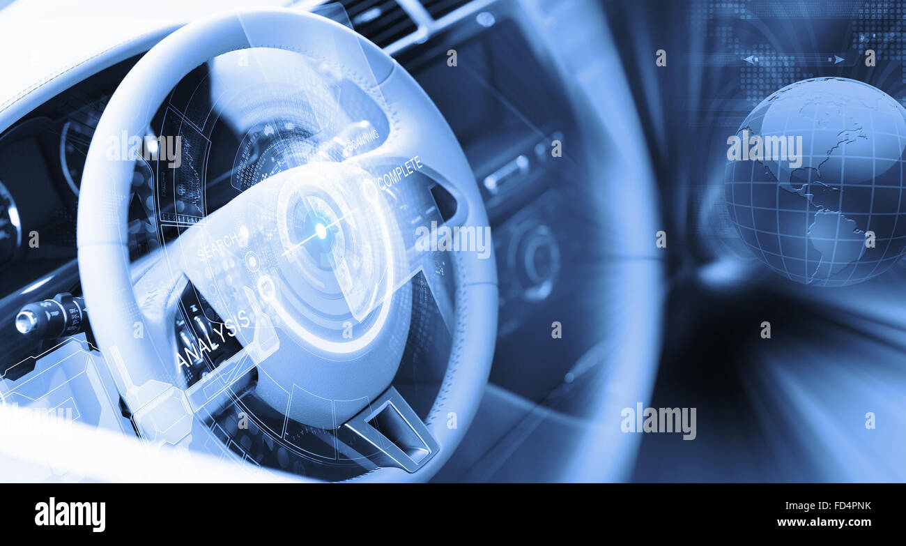 Digital image of car steering wheel with icons Stock Photo - Alamy