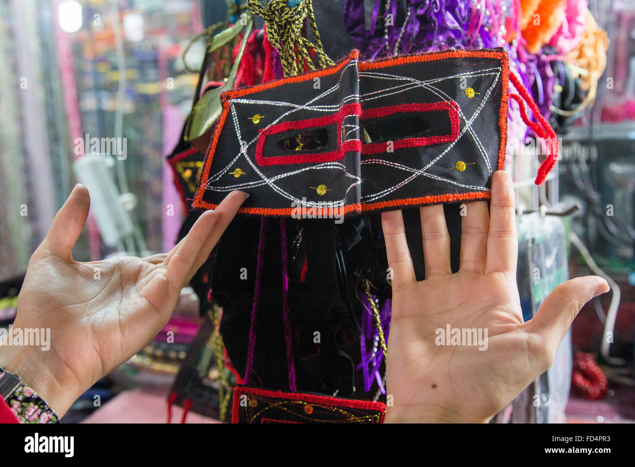 face mask sold in a shop in the bazaar, Hormozgan, Bandar Abbas, Iran ...