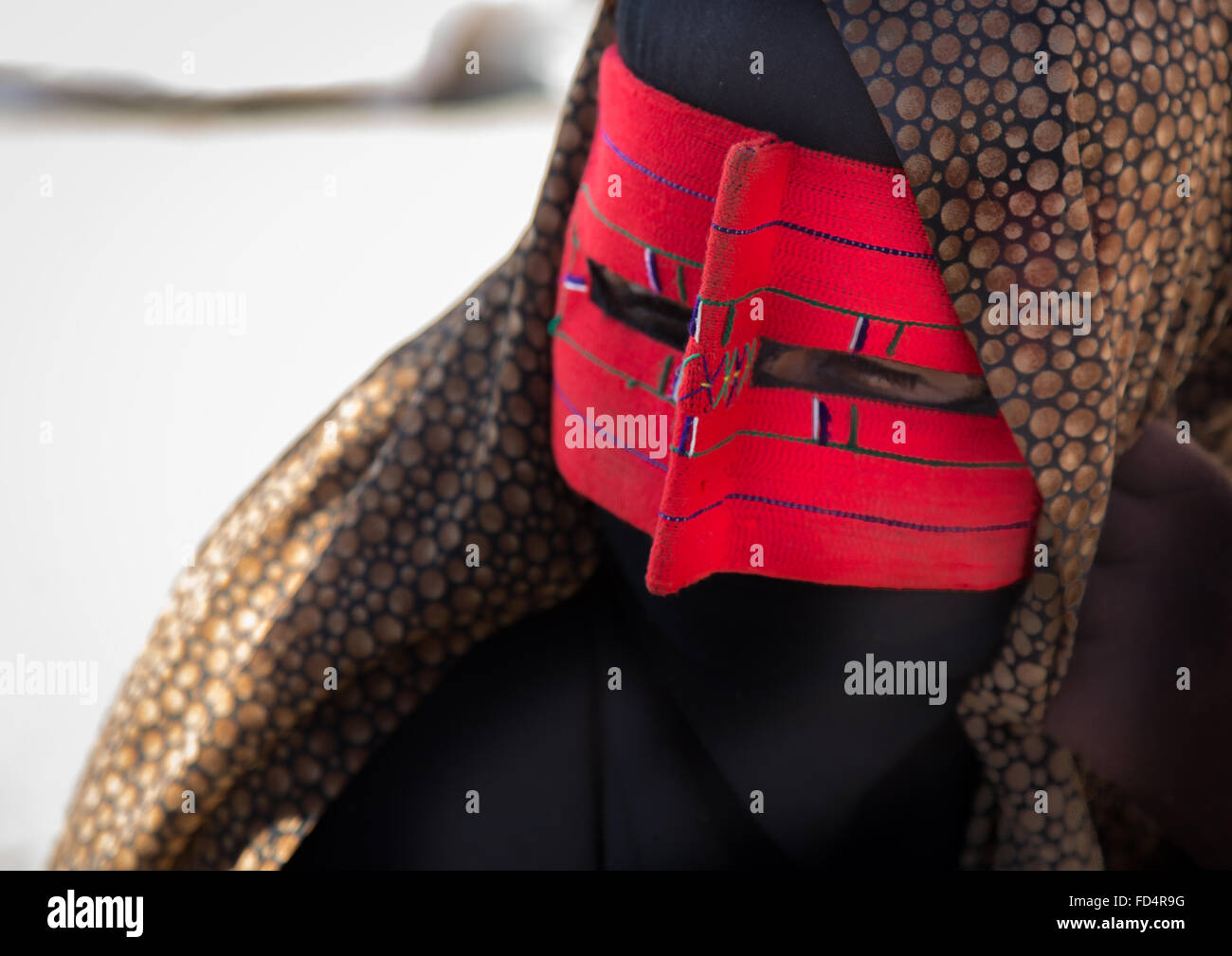 a bandari woman wearing the traditional mask called the burqa on a ...