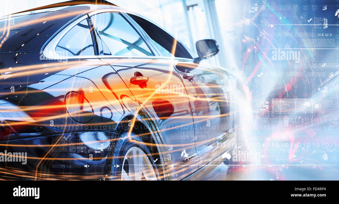 Back view of automobile in sales salon Stock Photo - Alamy