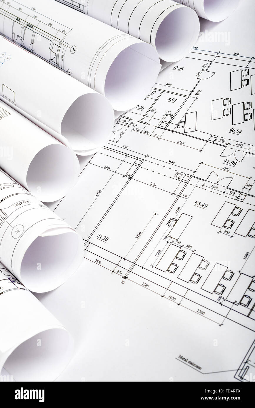 Architectural blueprint rolls Stock Photo - Alamy