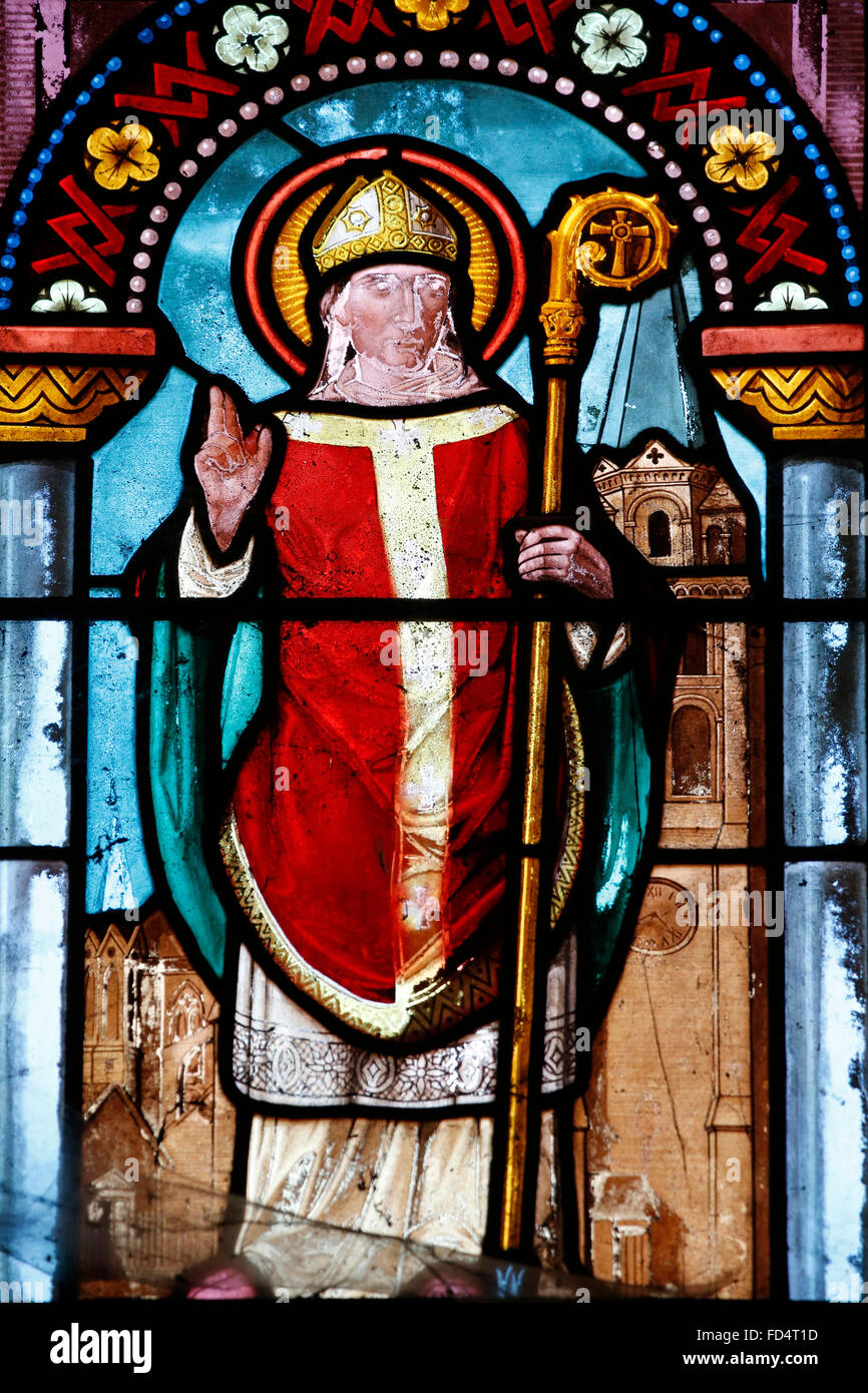 Stained glass window. Saint Germain Stock Photo - Alamy