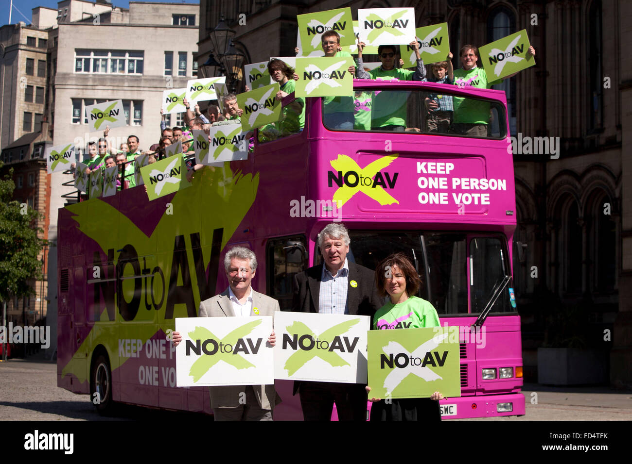 The No to AV campaign bus . L-R Tony Lloyd MP , Graham Stringer MP and ...