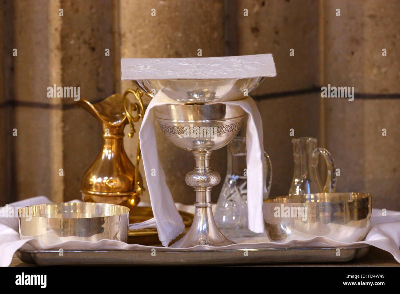 Liturgical vessels in a catholic church Stock Photo - Alamy