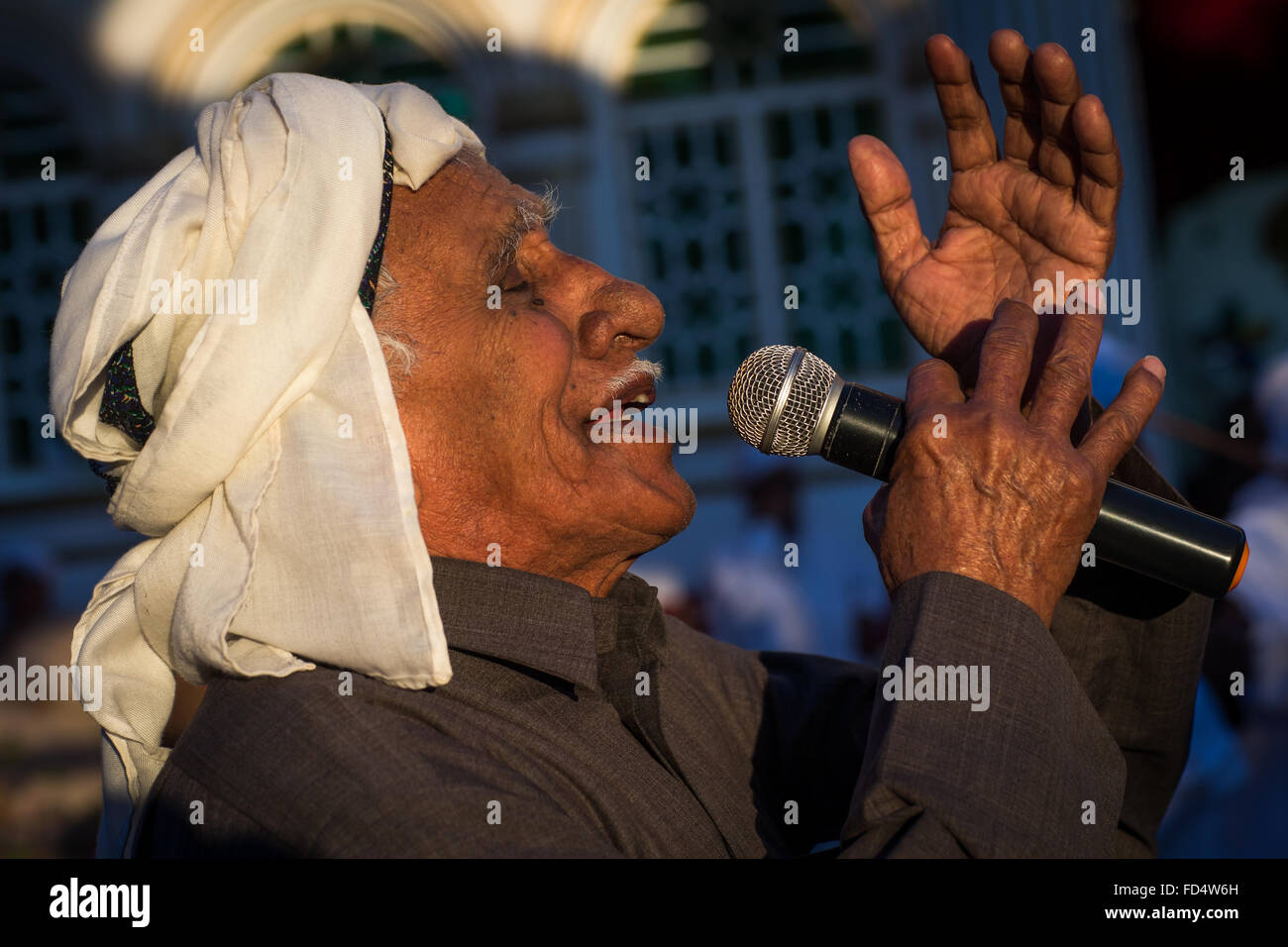 old man singing during a wedding ceremony, Hormozgan, Bandar-e Kong ...