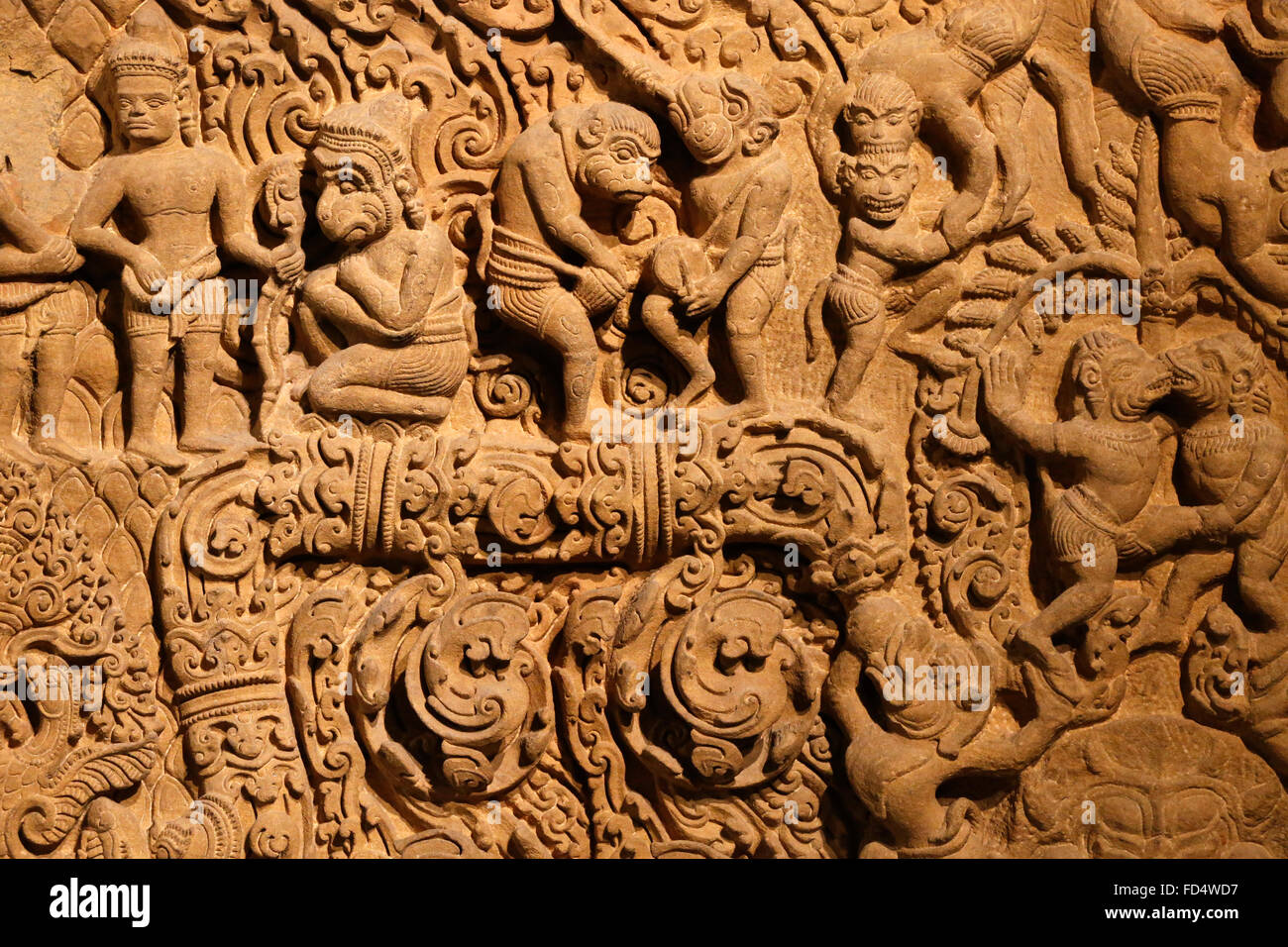 Lintel. Battambang province. Scene of the Ramayana. Transition from the ...