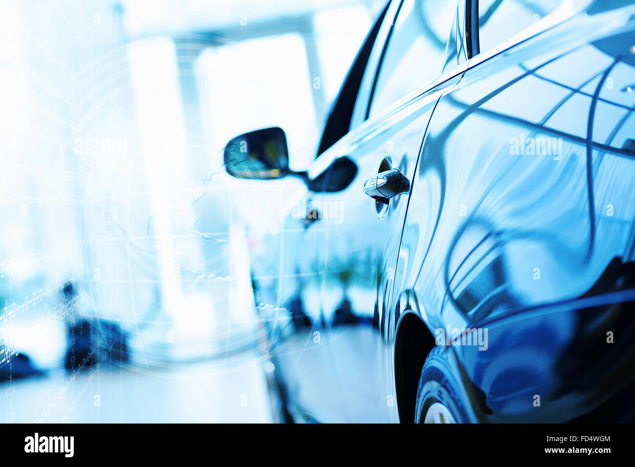 Back view of automobile in sales salon Stock Photo - Alamy