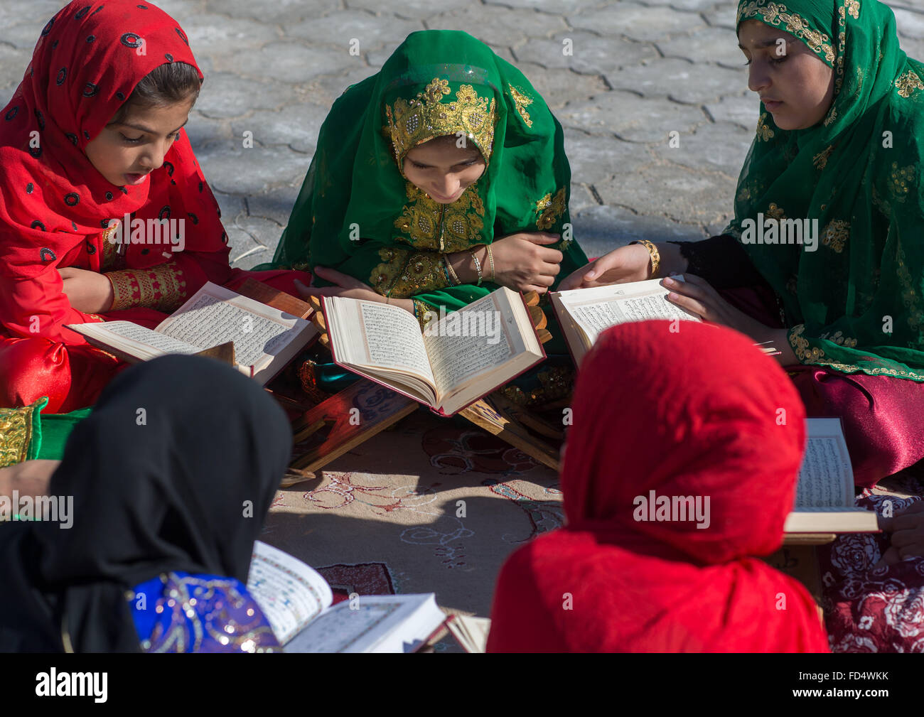 girl madrasa students reading koran, Hormozgan, Bandar-e Kong, Iran ...