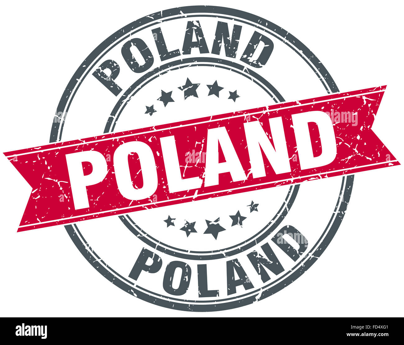 Poland red round grunge vintage ribbon stamp Stock Photo - Alamy