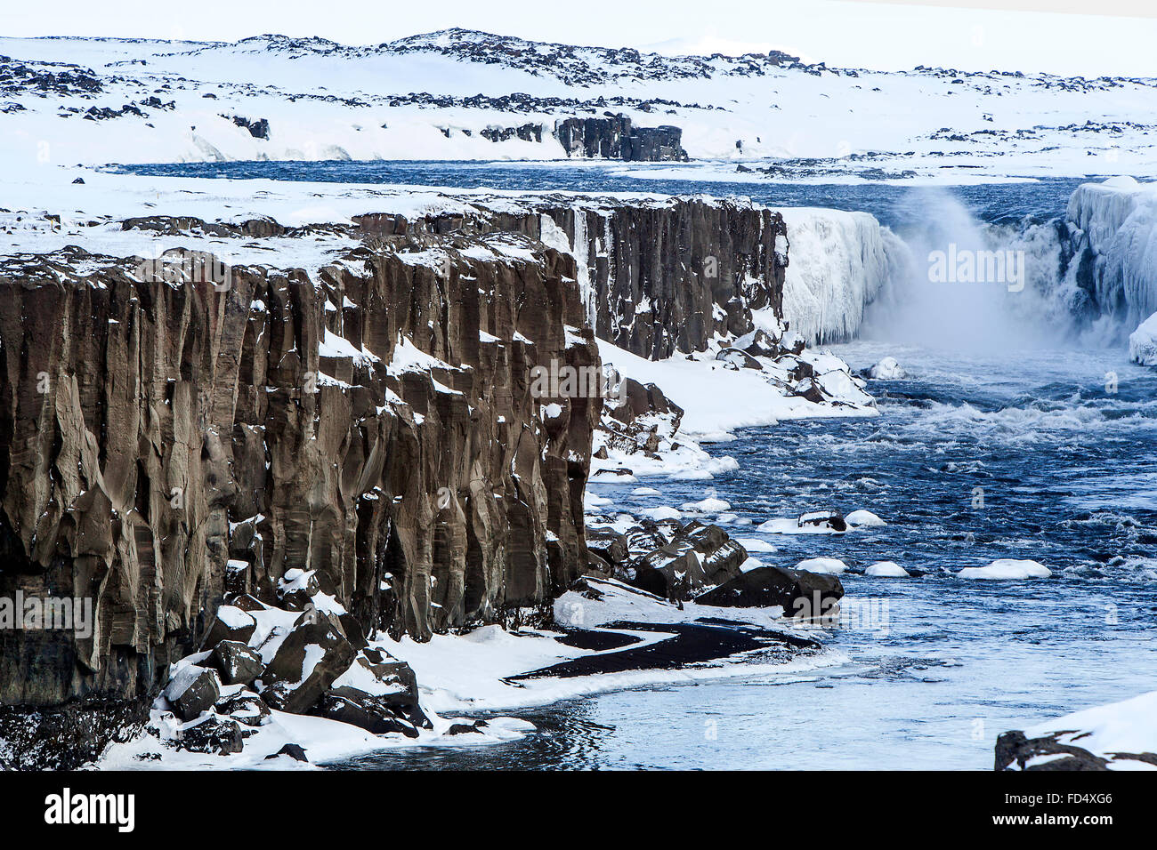 Beautiful waterfall Selfoss in Iceland, wintertime Stock Photo - Alamy