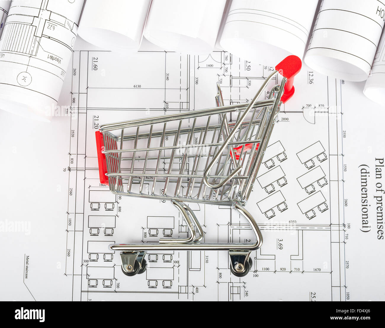 Shopping cart on blueprint Stock Photo - Alamy
