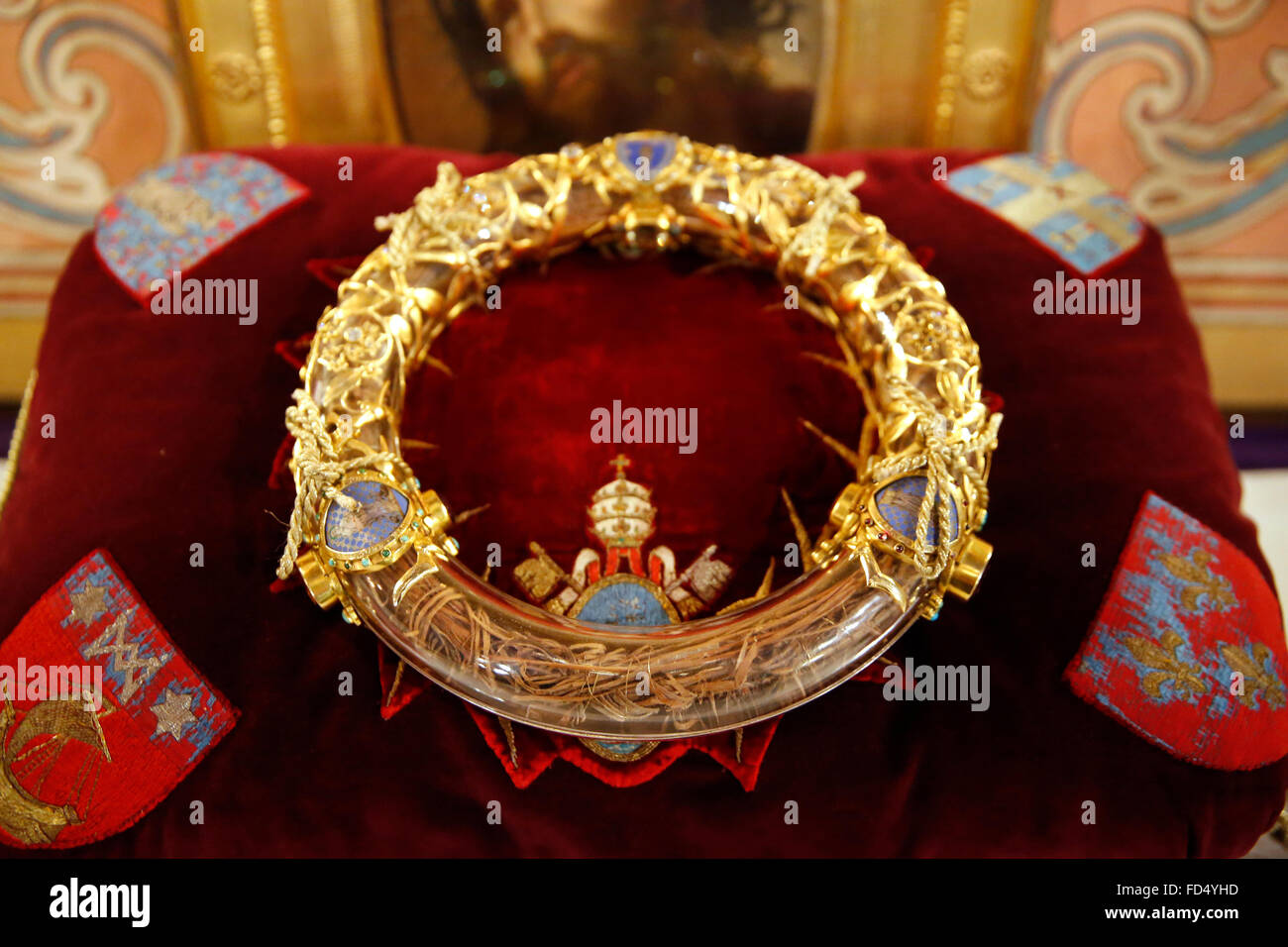 Notre-Dame de Paris cathedral. The holy crown of thorns worn by Jesus ...
