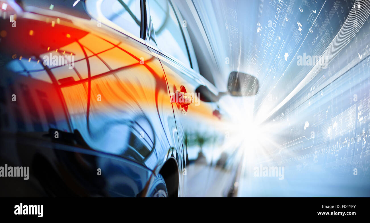 Back view of automobile in sales salon Stock Photo - Alamy