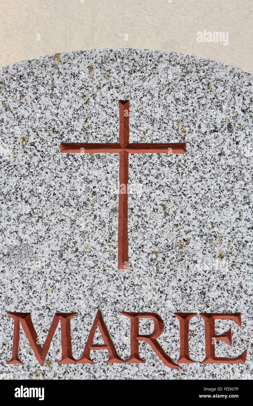 Engraved cross and the inscription "Mary" on a tombstone Stock Photo ...