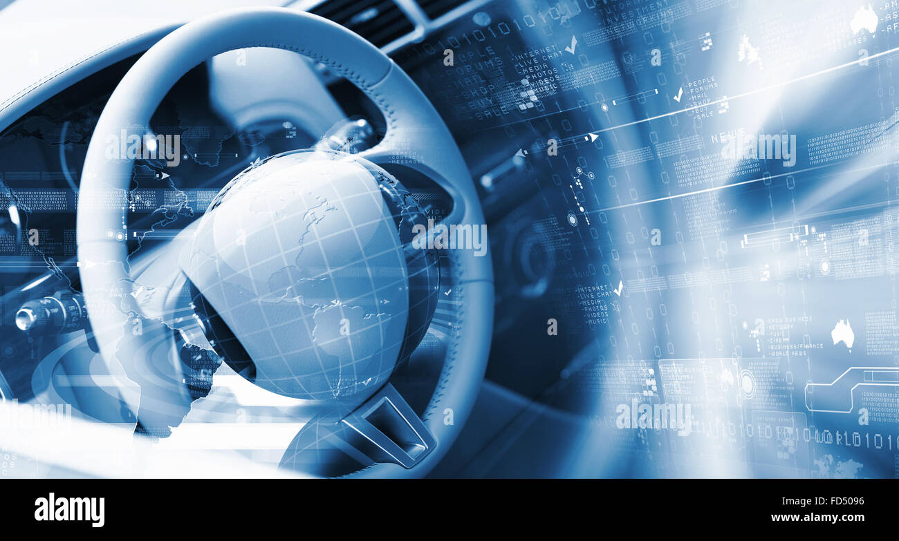 Digital image of car steering wheel with icons Stock Photo - Alamy