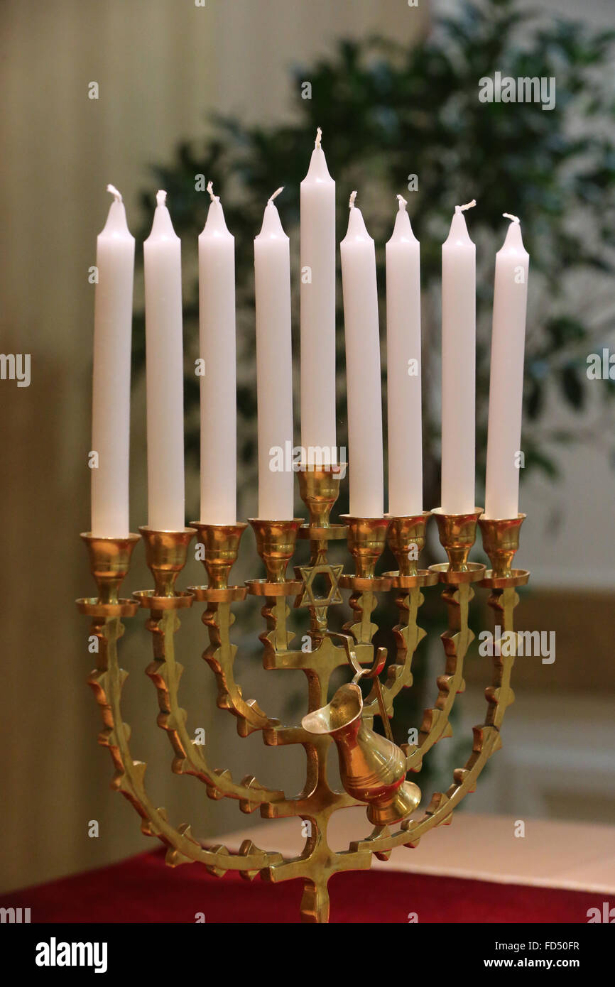 Hanukkha with nine candles Stock Photo - Alamy