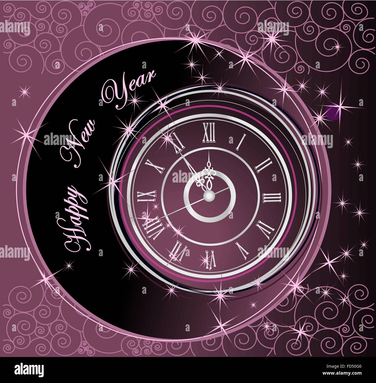 Happy New Year background with clock Stock Vector Image & Art - Alamy