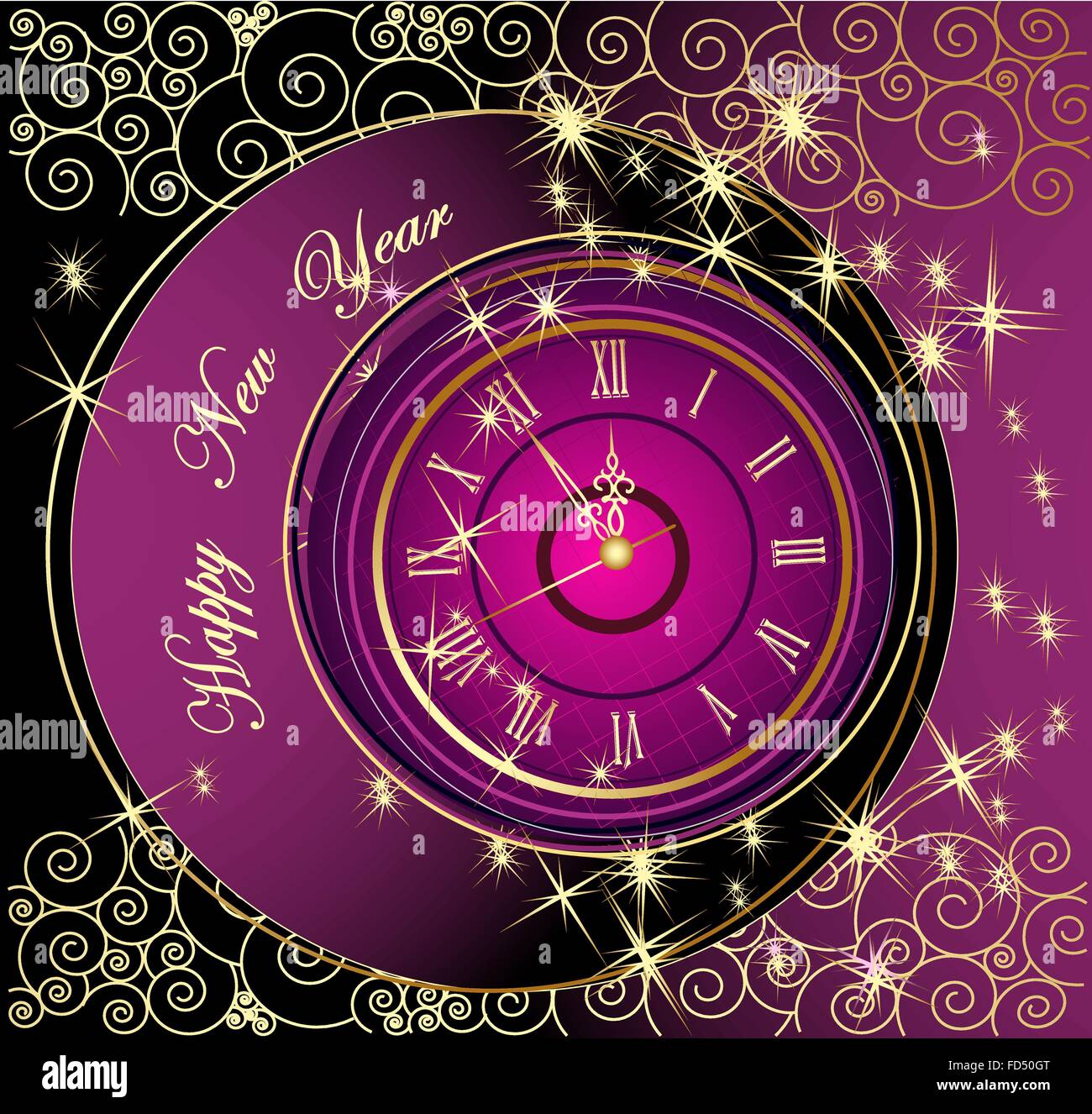 Happy New Year background with clock Stock Vector Image & Art - Alamy