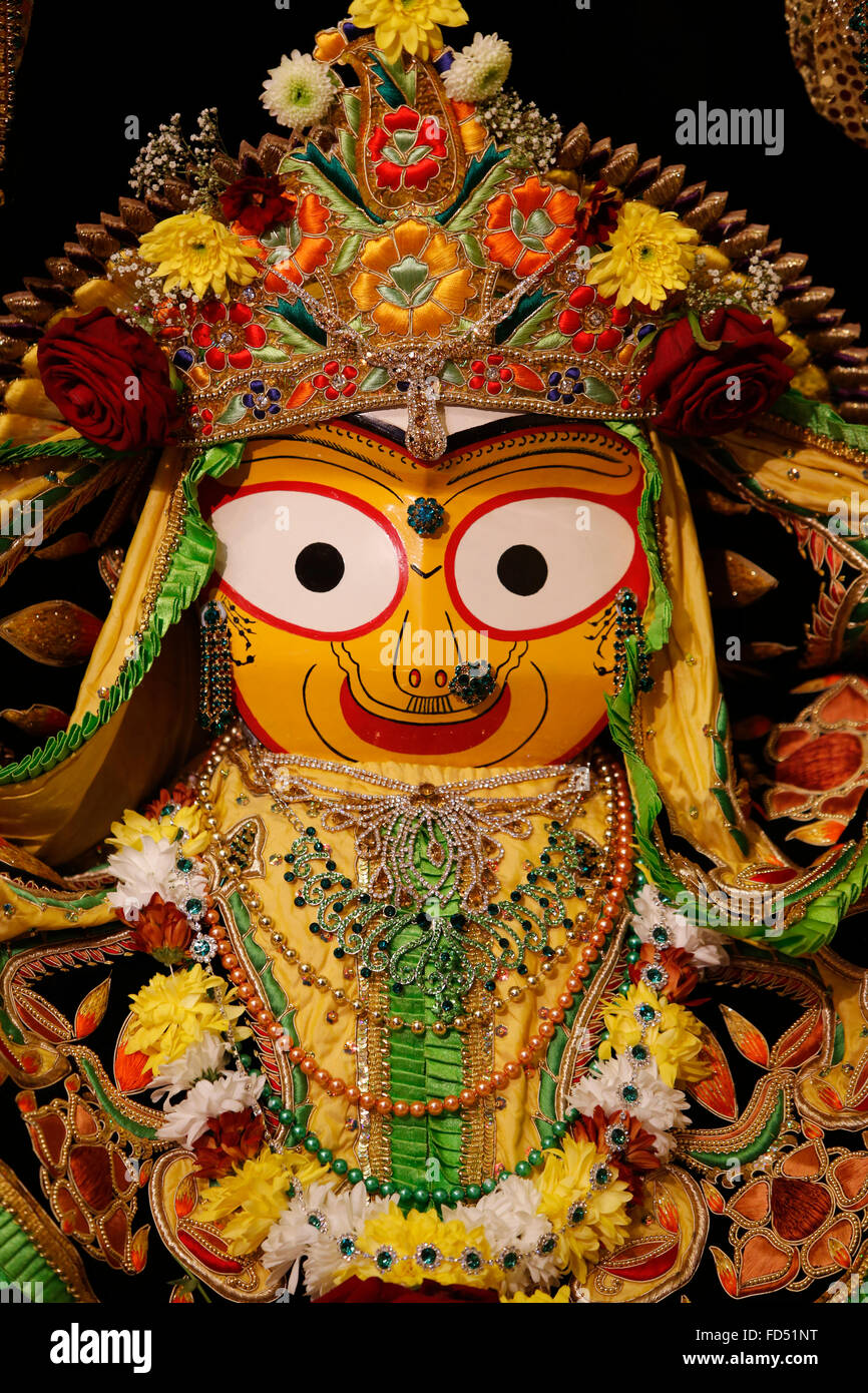 Celebration of Diwali festival in an ISKCON temple. Statue depicting ...