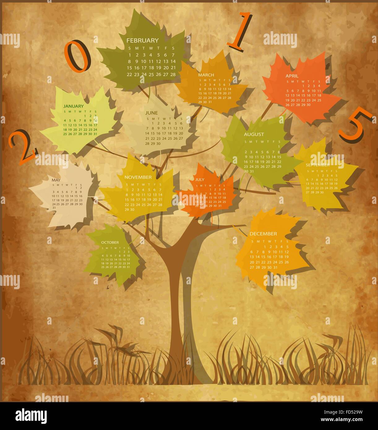 Tree shape Vintage calendar for 2015 Stock Vector Image & Art - Alamy