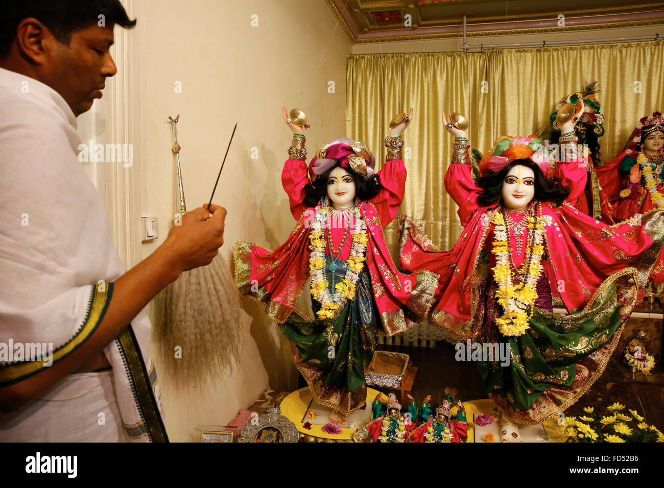 Festival of the Holy Name in an ISKCON temple. Statues depicting Gaur ...
