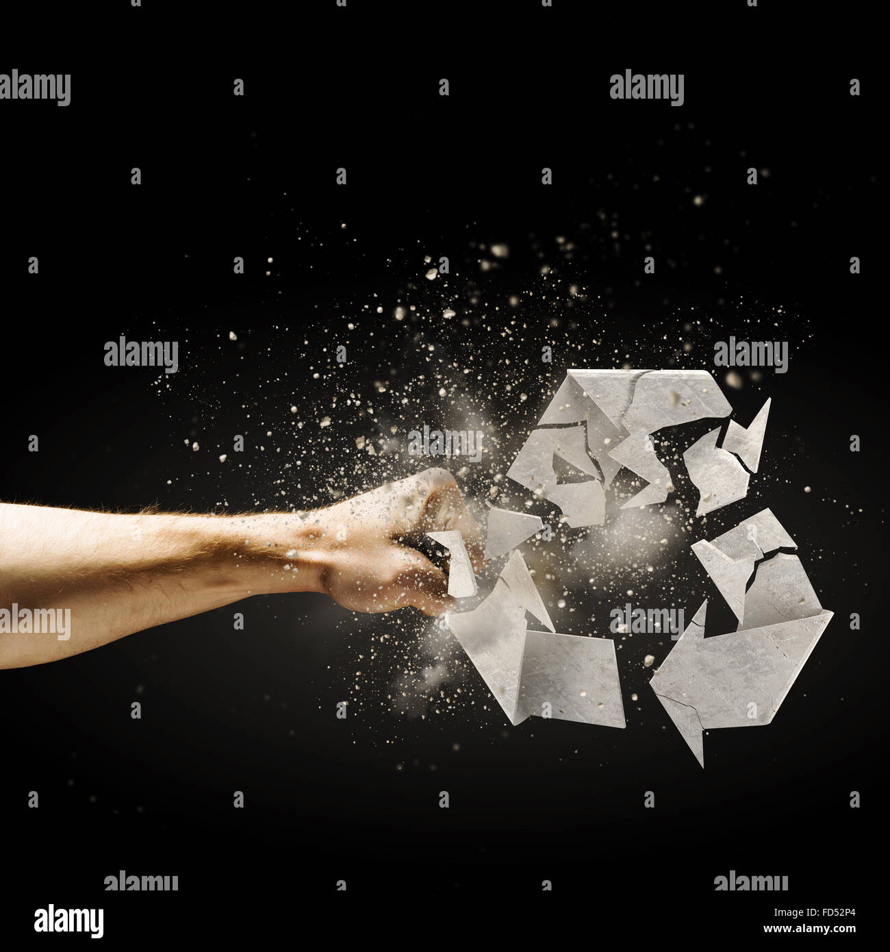 Close up image of human hand breaking recycle stone symbol Stock Photo ...